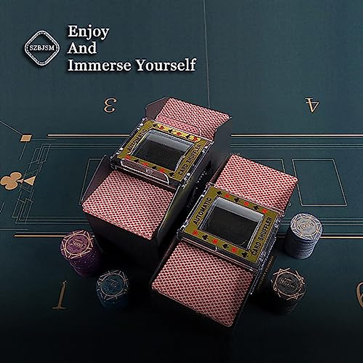 SZBJSMF Card Shuffler 2 Deck, Automatic Card Shuffler with 4 AA Battery for Deck of Playing Card, UNO, Texas Hold'em, Poker, Home Card Games, Blackjack