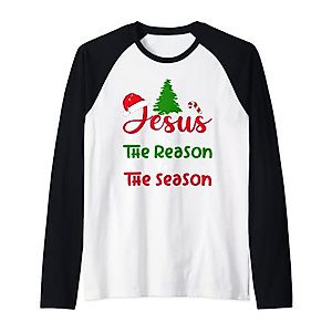 Christian Jesus The Reason Christmas Stocking Stuffer Raglan Baseball Tee