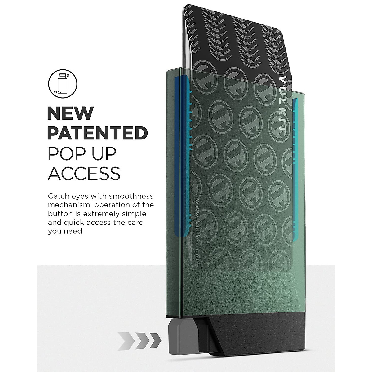 VULKIT Pop up Credit Card Holder Minimalist Metal Business Card Case RFID Blocking Front Pocket Wallet for Men or Women(Midnight Green)