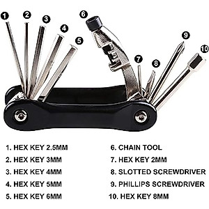 YBEKI Bike Tyre Repair Tool Kit - Bicycle Tool kit with 210 Psi Mini Pump 10-in-1 Multi-Tool with Chain Breaker, Tyre Levers &Tire Patch, Bone Wrench, 1 Portable Bag. 6 Month Warranty
