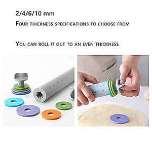 Aeelue Premium Rolling Pin, Adjustable Dough Roller Silicone, Removable Thickness Rings to Measure Doughs Professional Home Kitchen Baking Utensil, Pizza Pies