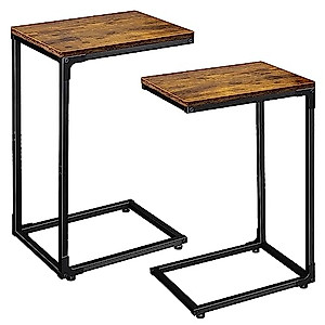 Fixwal C-Shaped End Table Set of 2, Side Tables Couch Table, Snack Table for Living Bedroom Coffee Snack Laptop, Rustic Brown