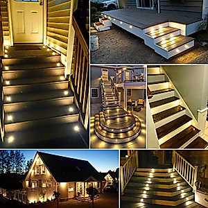 Recessed LED Deck Light Kits 12 Pack, Warm White 3500K with Φ1.22-Inch Black Protecting Shell , 12V Low Voltage Landscape In-ground Lighting, IP67 Waterproof Outdoor Step Stair Lights for Garden