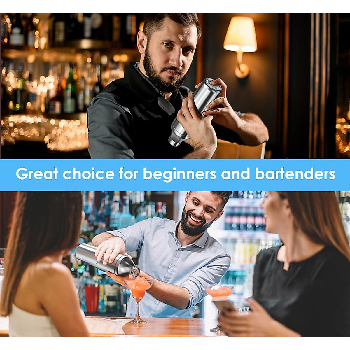 Cocktail Shaker Haraye Premium Vacuum Insulated Stainless Steel Martini Shaker Cocktail Shaker Bar Set 18/8 Drink Shaker Home Margarita Shaker Bar Shaker Alcohol Shaker Can be Used for Gifts