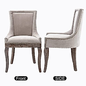 Aoowow Fabric Upholstered Side Chairs Set of 2, Solid Wood Kitchen Dining Room Chairs with Nailheads Legs (Fabric Beige)