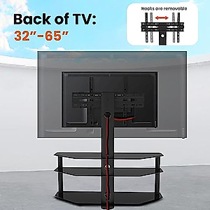 TV Floor Stand with Three Media Pallet Universal TV Stand Height Adjustment Visual Angle Rotation TV Mount Fit 32 inch to 70 inch TV Black Tempered Glass