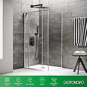 gotonovo Rainfall Bathroom Shower System Rain Shower Head and Handle Set Wall Mounted Shower Complete Combo Solid Brass Pressure Balancing Shower Mixer Valve 12 Inch Matte Black