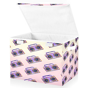 DIGTIA Old Tape Recorder Storage Bins with Lids Foldable Storage Basket with Handles Collapsible Large Fabric Organizer Containers for Clothes Shelves Closet Office Home