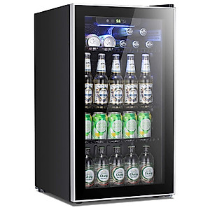 Joy Pebble Beverage Cooler and Refrigerator 130 Can Mini Fridge with Glass Door for Soda Beer or Wine Small Drink Cooler for Home Office or Bar (3.2 cu.ft)