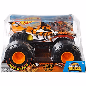 Hot Wheels Monster Trucks Tiger Shark die-cast 1:24 scale vehicle with Giant Wheels for kids age 3 to 8 years old great gift toy trucks large scales