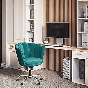 BELLEZE Upholstered Velvet Seashell Accent Chair, Rolling Swivel Office Vanity Unique Cute Decorative, Armless Stylish Comfy, Adjustable Height - Kaylee (Green)