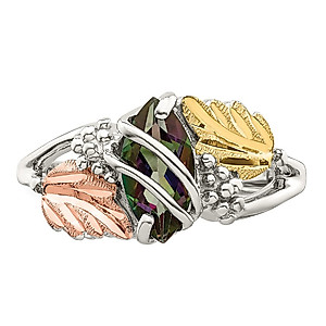 Marquise Mystic Fire Topaz Double Wrap Ring, Sterling Silver, 12k Green and Rose Black Hills Gold Size 7