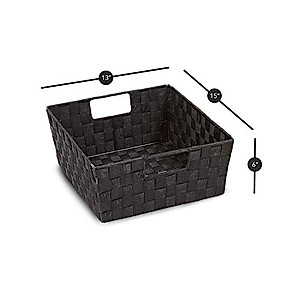 Sorbus Woven Basket Bin Set - Shelf Storage Tote Baskets for Household Items - Stackable with Woven Straps & Built-in Carry Handles (Black)