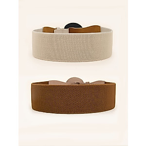 Floerns Women's 2 Piece Simple Pu Leather Casual Wide Dress Jean Belt Set Brown Beige One Size