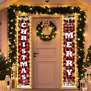 Christmas Porch Signs Banner for Outdoor Christmas Decorations with Lights, Merry Christmas Sign Hanging Door Banners(71"x 12") for Home Wall Front Indoor Yard Merry Christmas Banner