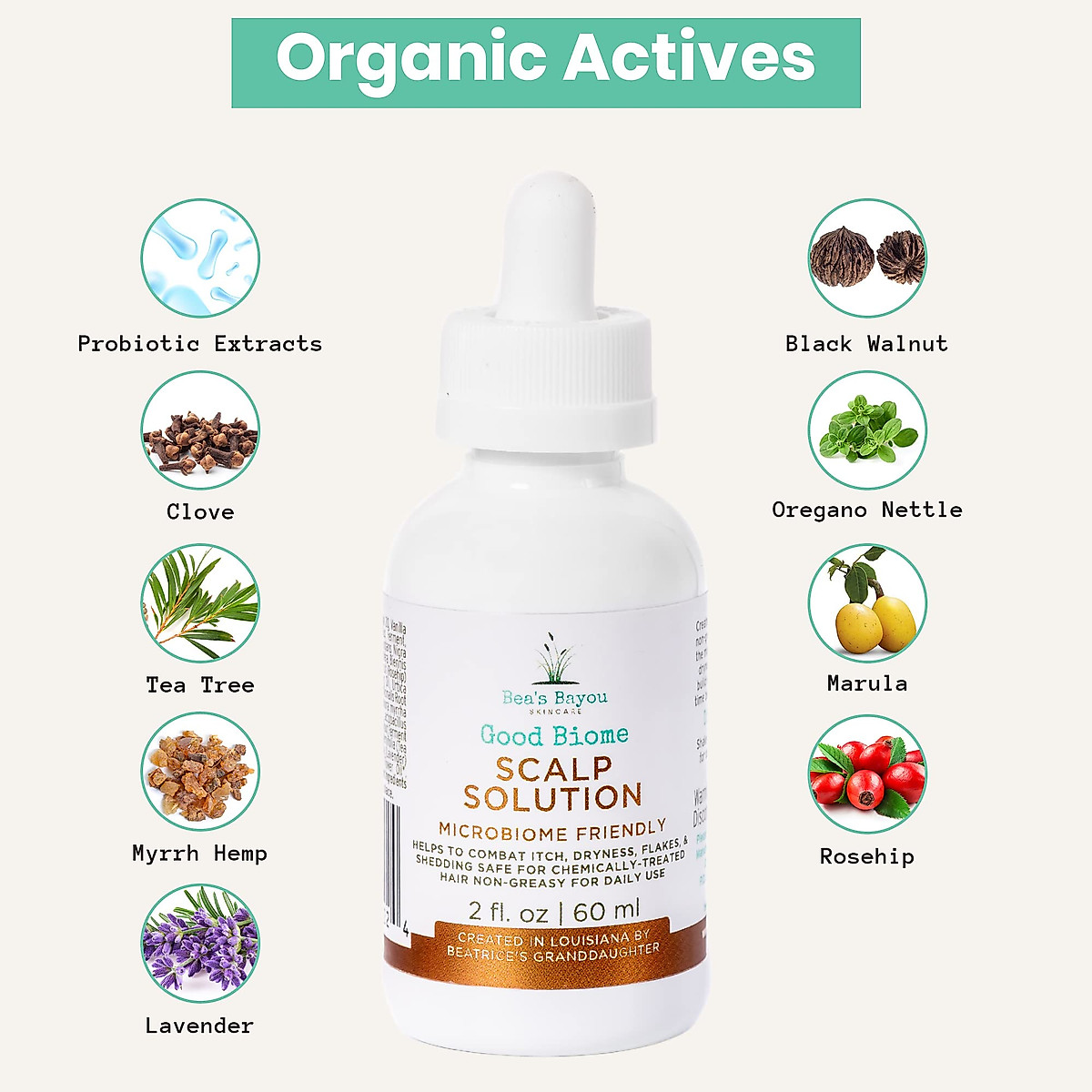 Bea's Bayou Good Biome Scalp Treatment Solution - Helps Reduce Appearance of Itch & Flakes - Promote Hair Retention - Moisturizing - 2.7 fl oz - Magnolia