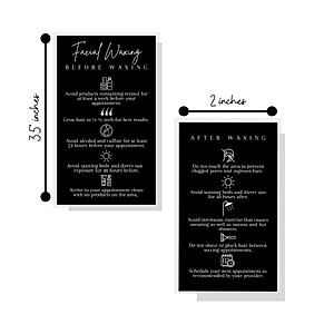 Facial Waxing Before & After Instruction Card | 50 Pack | 2x3.5” in Business Card | Waxing Supplies | Facial Waxing Instructions Cards for Estheticians Using Hard or Soft Wax | Black and White Design