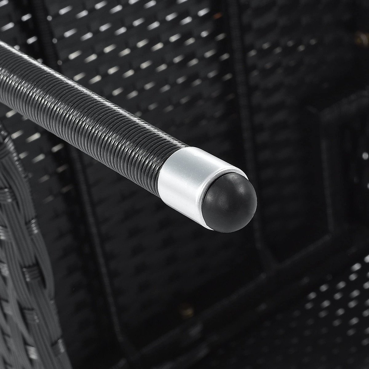 VilroCaz 6 Person Outdoor PE Wicker Dining Table Set with Acacia Wood Tabletop and Armrest, 7 Piece All Weather Conversation Set, Patio Garden Dining Set with Removable Cushion (Reddish-Brown)