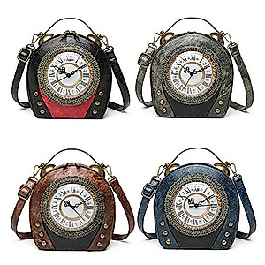 Real Working Clock Handbags Purse Antique Steampunk Shoulder Bag PU Messenger Bag