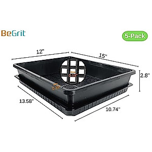 BeGrit Seed Starter Trays 5-Pack 15x12 inch Mesh Tray Plastic Plant Trays Garden Seedling Starter Kit Bonsai Training Pots Succulent Transport Pots with 5 Bases