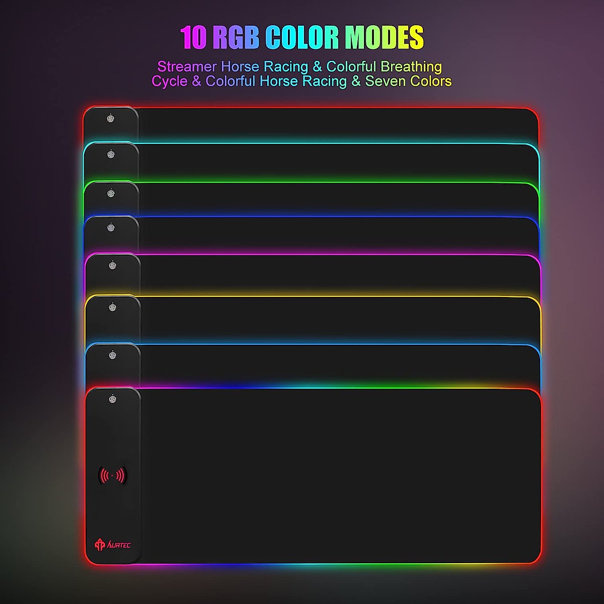 AURTEC RGB Gaming Mouse Pad with 15W Fast Wireless Charging, Extra Large Waterproof and Non-Slip Rubber Base Mouse and Keyboard Mat with 10 Lighting Modes, for Gaming, Working, PC, Mac.