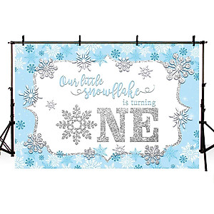 AIBIIN 7x5ft Winter Onederland Backdrop for Boy Sweet Little Snowflake Happy First One Birthday Photography Background Blue Silver Winter Wonderland Party Decoration Banner Supplies Photo Studio