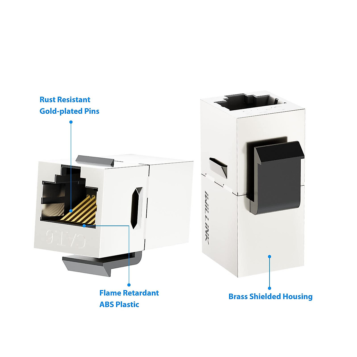 iwillink Cat6 Coupler RJ45 Cat6 Shielded Coupler 25-Pack, Ethernet Coupler, Female to Female Cat6 Keystone Jack, STP Keystone Insert Inline Coupler, Silver