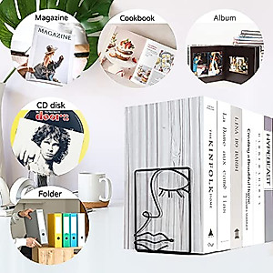 Book Ends Modern Abstract Design Bookends for Shelves （Metal/Black） Heavy Duty Decorative Non-Skid Bookends Book Stoppers for Books and CDs