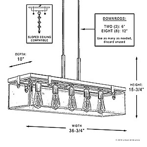 Urban Ambiance Luxury Modern Farmhouse Chandelier, Large Size: 15.75" H x 36.75" W, with Industrial Chic Style Elements, Brushed Nickel Finish and Clear Shade, UHP2441 from The Bristol Collection