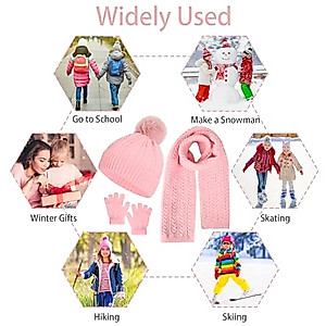 Chinyuti Kids Winter Beanie Hat Scarf Gloves Set, Toddler Winter Cap Knit Neck Warmer Gaiter Mittens for Children 2-8