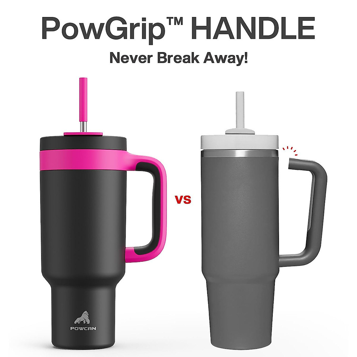 POWCAN 40 oz Tumbler with Handle, 2-in-1 Straw and Sip Lid, Leakproof, Dishwasher Safe, Insulated Stainless Steel Travel Coffee Mug, Keeps Cold for 34 Hours, Fits in Car Cup Holder (Berry)