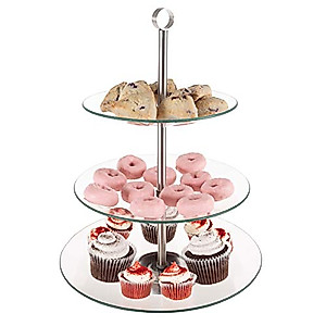Home 3-Tier Dessert Stand-Tempered Round Glass Display Tower for Cupcakes, Cookies, Fruit, Appetizers–Buffet, Wedding, Party Serveware by Classic Cuisine, Standard, Clear