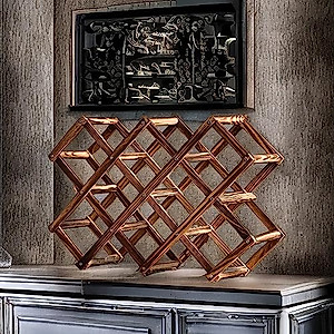 VGWHY Wine Rack, Wooden Wine Rack for 10 Bottle, Free Standing Wine Storage Racks Foldable for Kitchen, Party, Home Kitchen Bar Cabinets (Brown)