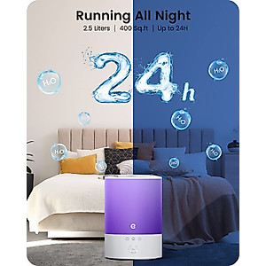 Cool Mist Humidifiers for Bedroom Large Room, Esemoil 2.5L Smart WiFi Baby Air Humidifier with Top-Fill & 28dB Quiet, 24H Ultrasonic Diffuser for Plants, 8 Color Light, Voice Control, Works with Alexa