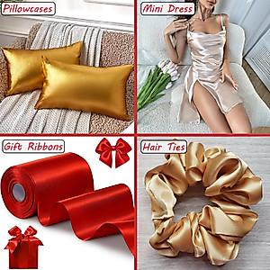 Satin Fabric | by The Yard | Luxury & Soft | 60" Wide Roll | Silky & Shiny | Decoration, Apparel, Drapery, DIY Crafts (Red, 2 Yards)