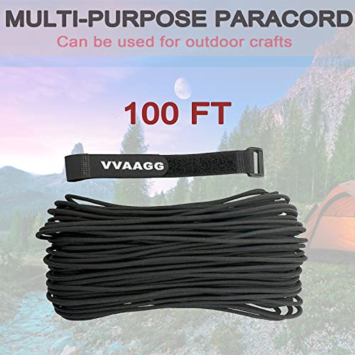 VVAAGG 550 Paracord 100FT, Strong Heavy-Duty Rope, Tactical Parachute Cord, Outdoor Camping Gear Tent Rope 4mm