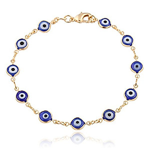 JOTW Gold Overlay with Navy Blue Mini Evil Eye Style 7.5 Inch Clasp Bracelet (T-326)