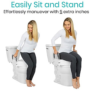 Vive Raised Toilet Seat - 5" Portable, Elevated Riser with Padded Handles - Elongated and Standard Fit Commode Lifter - Bathroom Safety Extender Assists Disabled, Elderly, Seniors, Handicapped (1)