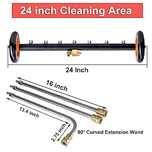 Undercarriage Pressure Washer Attachment,Dual-Function Water Broom Undercarriage Pressure Washer Surface Cleaner, 24 inch 4000 PSI Power Washer Underbody Car Washer with 7 Nozzles and 3 Extension Wand
