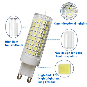G9 Led Bulb - 8W Dimmable Ceramic Bulb Equivalent 80W Halogen Bulbs,Daylight White 6000K AC110-130V G9 Bi Pin Base 360 Degree Led Bulb for Chandelier Ceiling Fan Bedroom Lighting