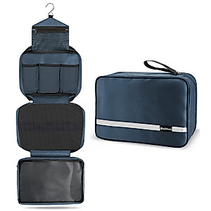 Maliton Hanging Toiletry Bag | Compact Travel Toiletry Bag for Men/Women | Foldable Mens Hygiene Bag with 4 Compartments| Waterproof Travel Bathroom Bag (Navy Blue)