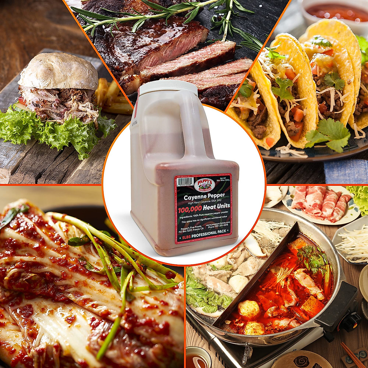 Cayenne Pepper Powder Bulk – 100,000 Heat Units - 5lb Jar.