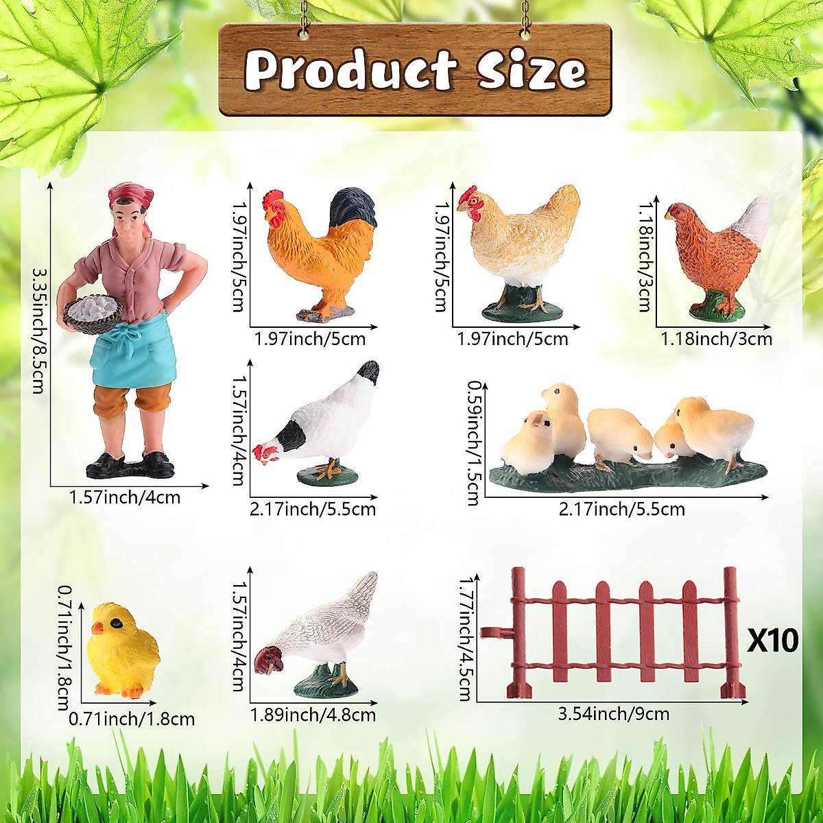 18 Pcs Farm Cute Animal Figurines Easter Toy Set 7 Pcs Simulated Chicken Figurines Realistic Plastic Farmer Feeder 10 Pcs Mini Fence Toys Preschool Toy Figure Play Set for Collection Educational Props