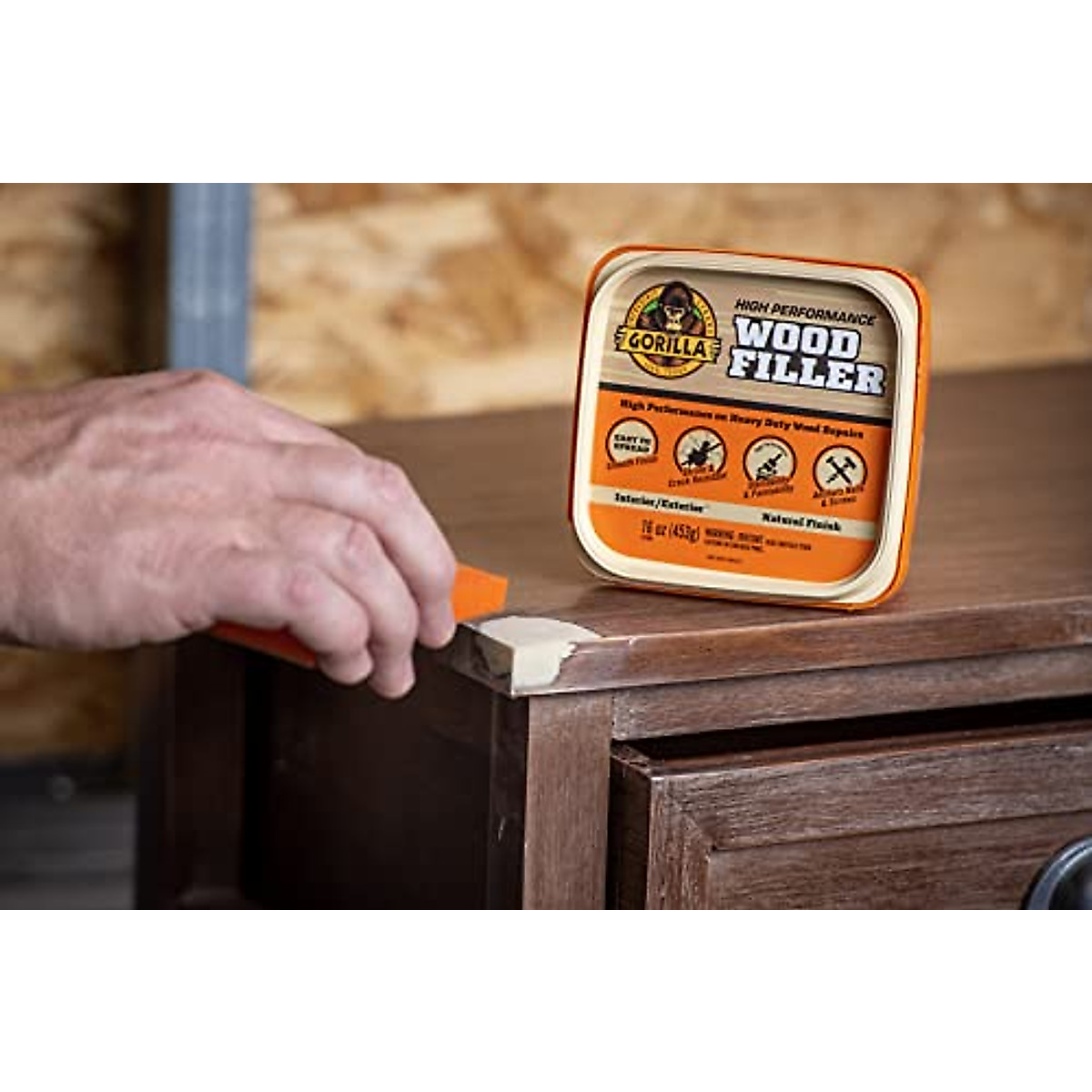 Gorilla All Purpose Wood Filler, 16 Ounce Tub, Natural (Pack of 1)