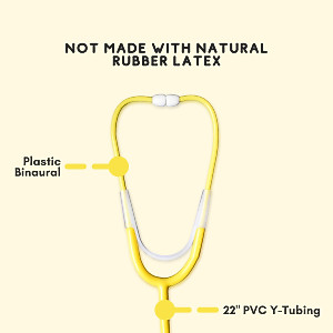 Disposable Stethoscope, Yellow, 10-pack, Single Patient Use, Plastic, 22" PVC Y-Tubing, Lightweight for Home, Education, Doctors, Nurses
