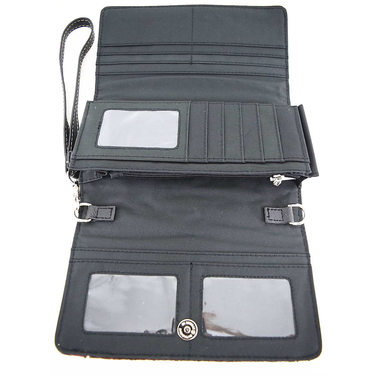 Western Style Rhinestone Cross Studded Laser Cut Wings Tooled Leather Purse Women Handbags Country Shoulder Bag Wallet Set (2Black/Turq Set)