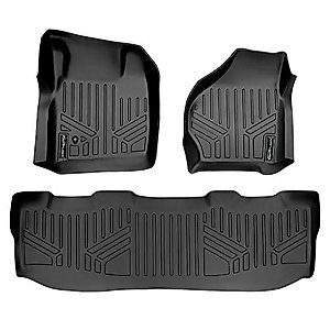 SMARTLINER Custom Fit Floor Mats 2 Row Liner Set Black Compatible with 1999-2007 Compatible with Ford F-250 / F-350 / F-450 Super Duty Crew Cab