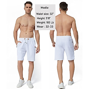 MO GOOD Mens Casual Shorts Workout Fashion Comfy Shorts Summer Breathable Loose Shorts (White, US (34-35))