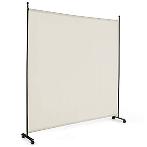 LDAILY 6FT Single Panel Rolling Room Divider, 73" Wide Partition Privacy Screen with Wheels, Freestanding Fabric Room Panel, Portable Wall Divider for Bedroom, Office, Hospital (White, 1-Panel)