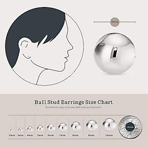 KEZEF 925 Sterling Silver Ball Stud Earrings for Women - Hypoallergenic Lightweight Small Stud Earrings for Women | 2mm Ball Earrings